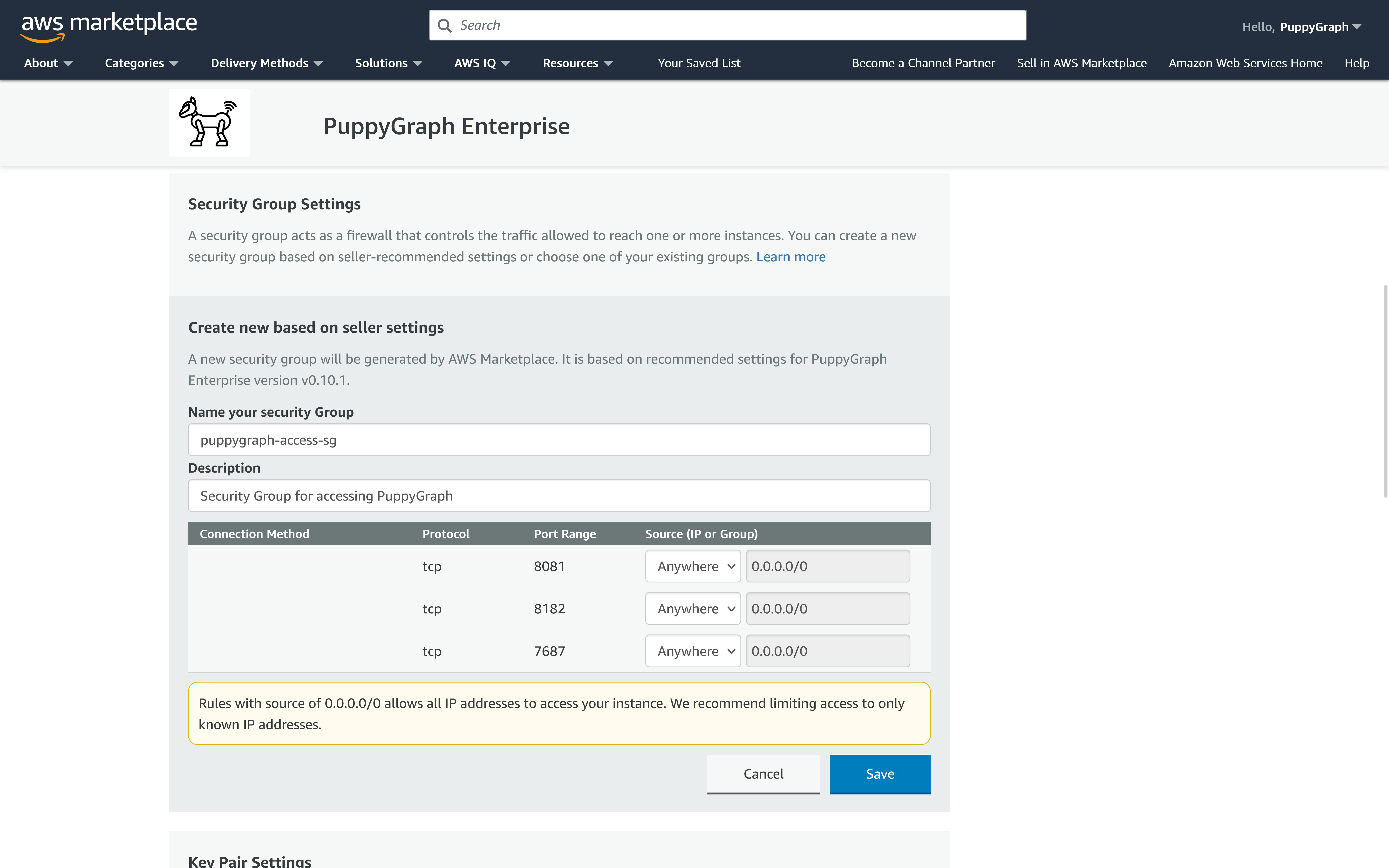 Launching PuppyGraph from AWS Marketplace - PuppyGraph Docs